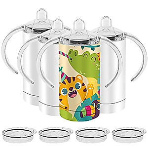 ZONEGRACE 4 Pack 12 OZ Sublimation White Blank Straight Sippy Cup,Insulated Stainless Steel Tumblers with Screw-ON LIDS