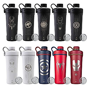 BlenderBottle Marvel Radian Shaker Cup Insulated Stainless Steel Water Bottle with Wire Whisk, 26-Ounce, Captain America Shield