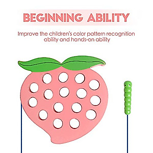 Skrtuan Wooden Lacing Threading Toys Wood Block Puzzle Car Airplane Travel Game Montessori Early Development Fine Motor Skills Educational Gift for 3 4 5 Years Old Toddlers Baby Kids, 1 Peach