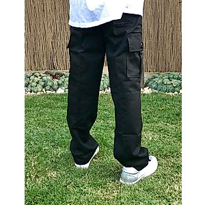 BACKBONE Boys Girls Kids Combat Army Ranger Camping Outdoor camo Cargo Pants Trousers (Size L = Waist 28", Black)