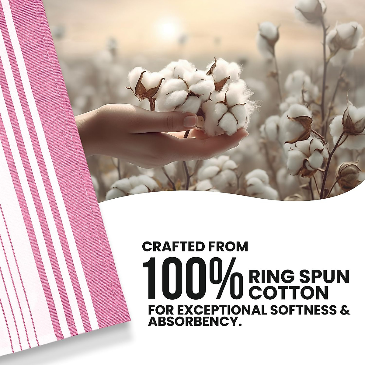 Candy Cottons Stripe Kitchen Towels Decor Mordern Design Centreband Dish Towels Boho Stripe Absorbent Festive Gift Set of 3 Pantry Reusable Kitchen Dish Towel|Easter Spring Decor 18x28 Inch Pink