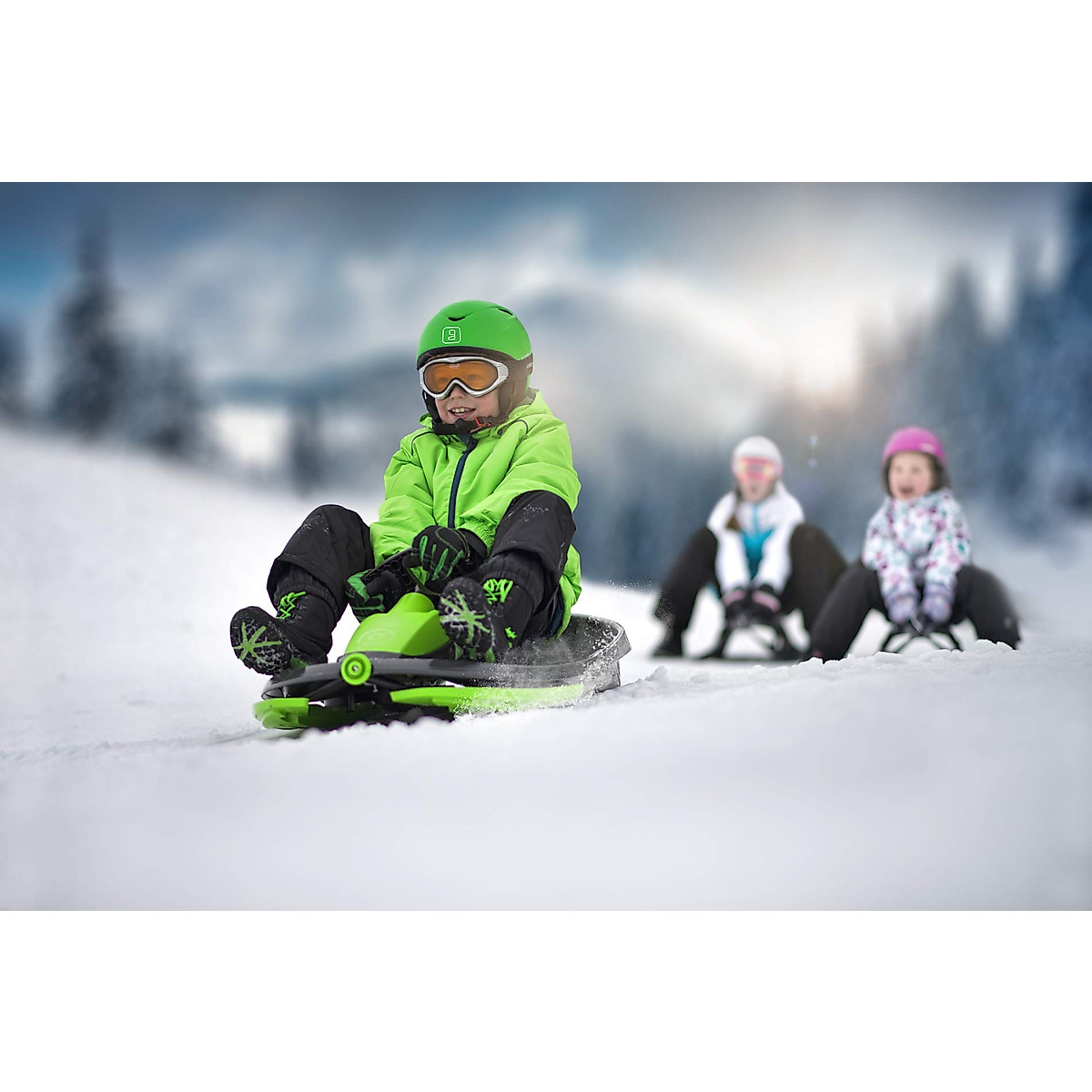 Gizmo Riders 2-Seater Ski Sled with Differential Steering System and Deep Digging Brake - Stratos Electric Blue