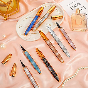 8 Pieces Self-adhesive Eyeliner 2 in 1 Eye Liner Pen Diamond Liquid Eyeliner No Glue No Magnetic Eyeliner Waterproof Long Lasting for Women Girls Eye Makeup False Eyelashes Sticking (Stylish Style)