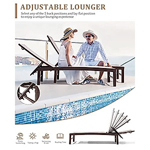 Patio Aluminum Chaise Lounge Chair, VredHom Set of 2 Outdoor Recliner Lounge Chair Sun Loungers, All Weather Chaise with 5 Adjustable Backrest and Lay Flat Positions for Garden, Balcony, Pool