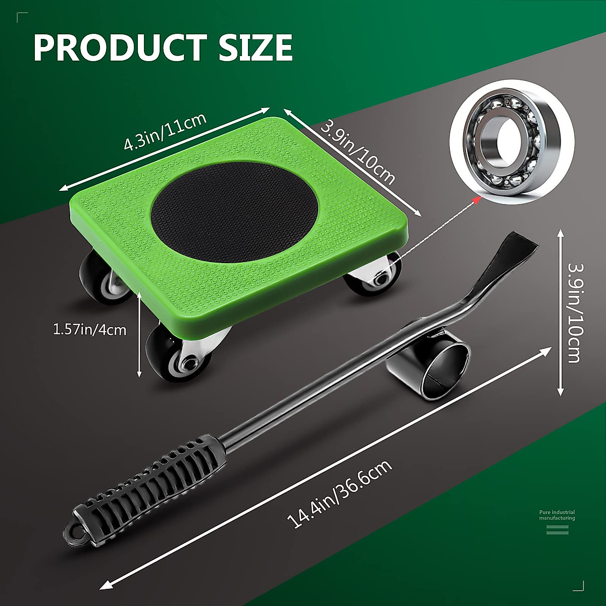 Furniture Mover Dolly with Lifter, 4 Wheel Furniture Dolly 800 LB Load Capacity, 360° Rotation Wheels Moving Dolly,Furniture Lifters for Heavy Furniture,Moving System Roller Set.（Green）