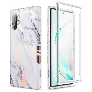 SURITCH Galaxy Note 10 Plus Case, Natural Marble, Built-in Screen Protector, Full-Body Shockproof Rugged Bumper - Gold