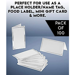 Alpine Industries Tent Place Cards 2” x 3.5”, Place Cards for Weddings, Events, & Special Occasions High-Grade Elegant Design - (White - Silver Border)