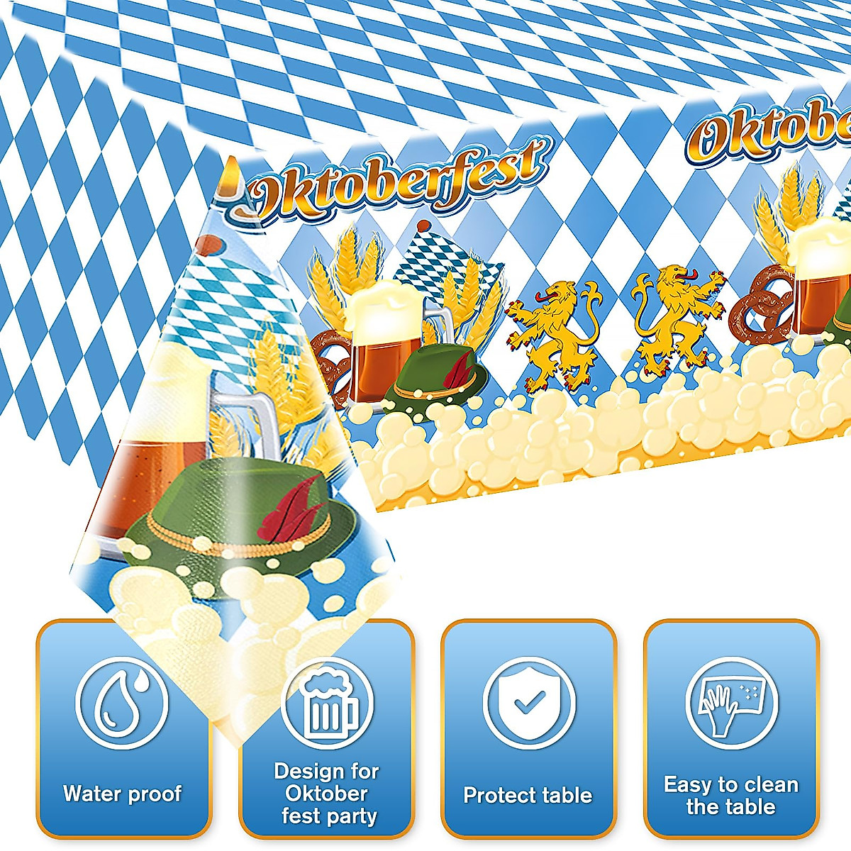 kawaarashi 4 Pieces Oktoberfest Tablecloths, Blue and White Checkered Party Table Cover for Oktoberfest Party Favors Supplies Decoration 87 x 52 Inch