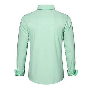 MUSE FATH Men's Solid Designer Clothes-Casual Long Sleeve Shirt-Button Up Wedding Dress Shirt-Light Green-XS