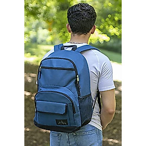 Multi Pocket Colorful Travel and College Backpacks with Padded Straps, Side Pockets (Navy)