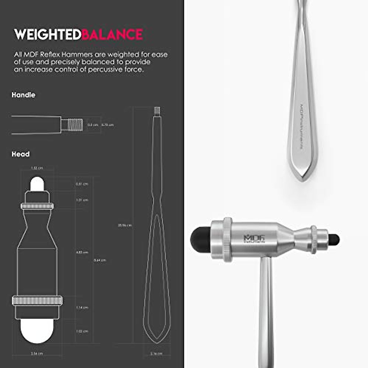 MDF Instruments, Tromner Neurological Reflex Hammer with Pointed tip Handle for cutaneous and Superficial responses - Free-Parts-for-Life & Lifetime Warranty - Black (MDF555-11)