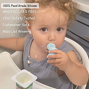 HEYTUYA 4 Pack Silicone Baby Spoons Self Feeding 6+ Months, Infant Toddler Utensils for Baby Led Weaning, First Stage Self Feeding Supplies Chewable Utensils, Grey, Blue, Light Red, Orange