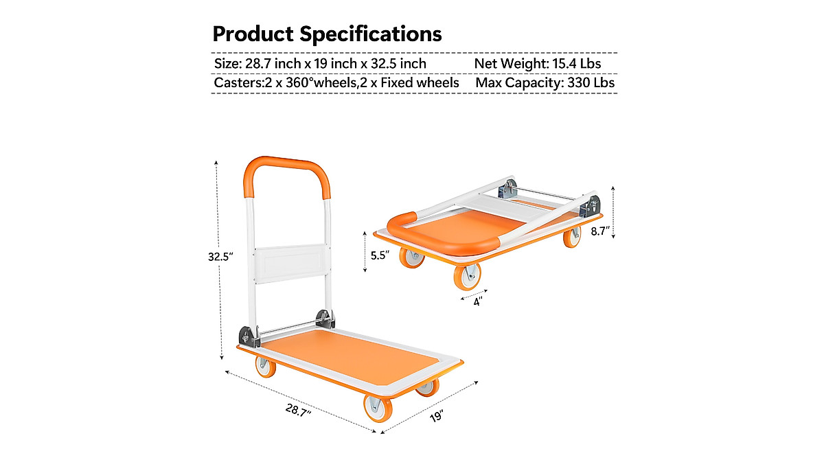 Foldable Push Cart Dolly - Heavy Duty & Portable