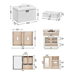 SONGMICS Jewelry Box 3 Layers, Jewelry Organizer with 2 Drawers, Jewelry Case with Portable Travel Case, with Handle, Lockable, Jewelry Storage, Gift for Loved ones, White UJBC121W