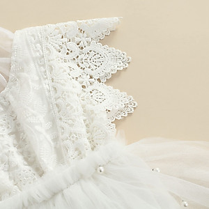 Newborn Infant Baby Girl Lace Ruffle Sleeve Romper Dress Sleeveless Jumpsuit Tutu SkirtPrincess Outfit (White, 0-6 Months)