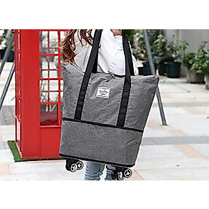 Upgrade Shopping Bag with Wheels Portable Trolley Bags Grocery Cart Hand Pulling Utility Universal Wheels Bag Folding Shopping Cart Trave Bag- Larger & Waterproof & Strong(Grey-B0C6F8FP2Q)