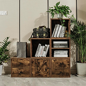 FUSUNBAO Magic DIY Cube Storage Organizer Stackable Cubes for Home Books Clothes Toy -Modular Cubby Storage System -Closet Organizer -Bookcase Closet (Antique Brown, Door Cube)