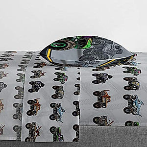 Jay franco Monster Jam MJ Life 4 Piece Twin Bed Set-Includes Reversible Comforter&Sheet Set-Bedding Features Grave Digger, Max-D, Megalodon-Super Soft Microfiber-(Official Monster Jam Product)