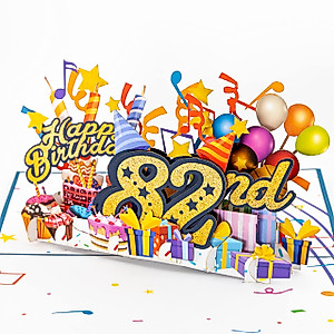 iGifts And Cards Happy 82nd Blue Birthday 3D Pop Up Greeting Card – Awesome 82 Birthday Card For Man, Woman, Happy Eighty Two Birthday Gift For Dad, Mom, Best Husband, Wife Unique Present, 5" X 7"