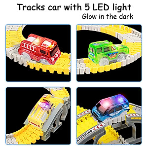 Tracks Cars Replacement Only - Light Up Magic Cars for Tracks Compatible with Glow in The Dark Toy Cars with 5 LED Flashing Lights for Most Race Tracks Only Toy Cars Track Car Accessories (4 Pack)