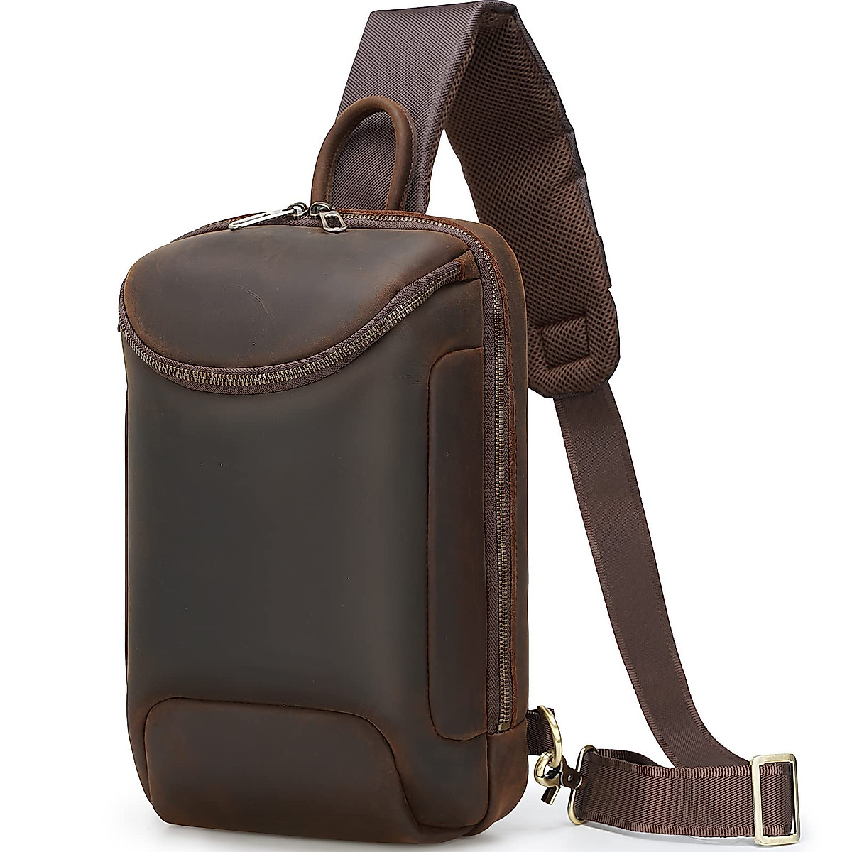 Full Grain Leather Sling Bag for Men Small Tablet Backpack Fits 10 Inch Tablet Mini Hiking Crossbody Shoulder Chest Bags