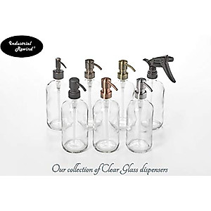 Clear Soap Dispensers with Gun Metal Soap Pumps, 8oz and 16oz Clear Bottles. Comes with Non Slip Coaster/Countertop Protector