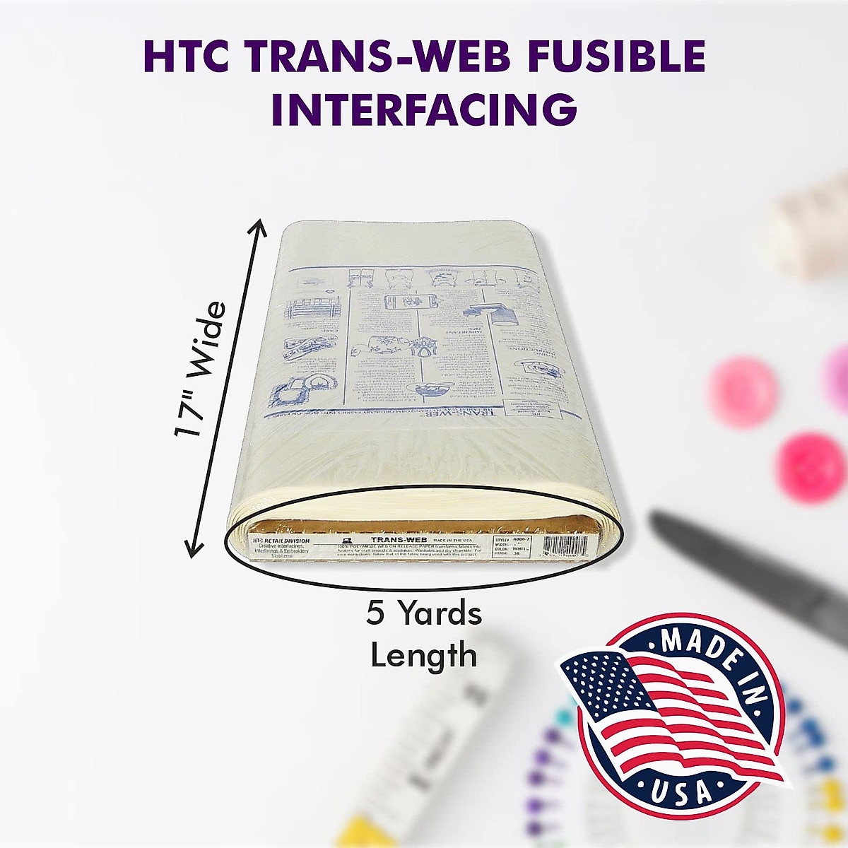 Superpunch Trans-Web Fusible Web HTC4000-7 - 17'' Wide, Clear Lightweight Fusible Interfacing for Accurate Tracing & Machine Washable- Iron on Applique, 100% Polyamide Web, Sold in 5 Yard, Made In USA