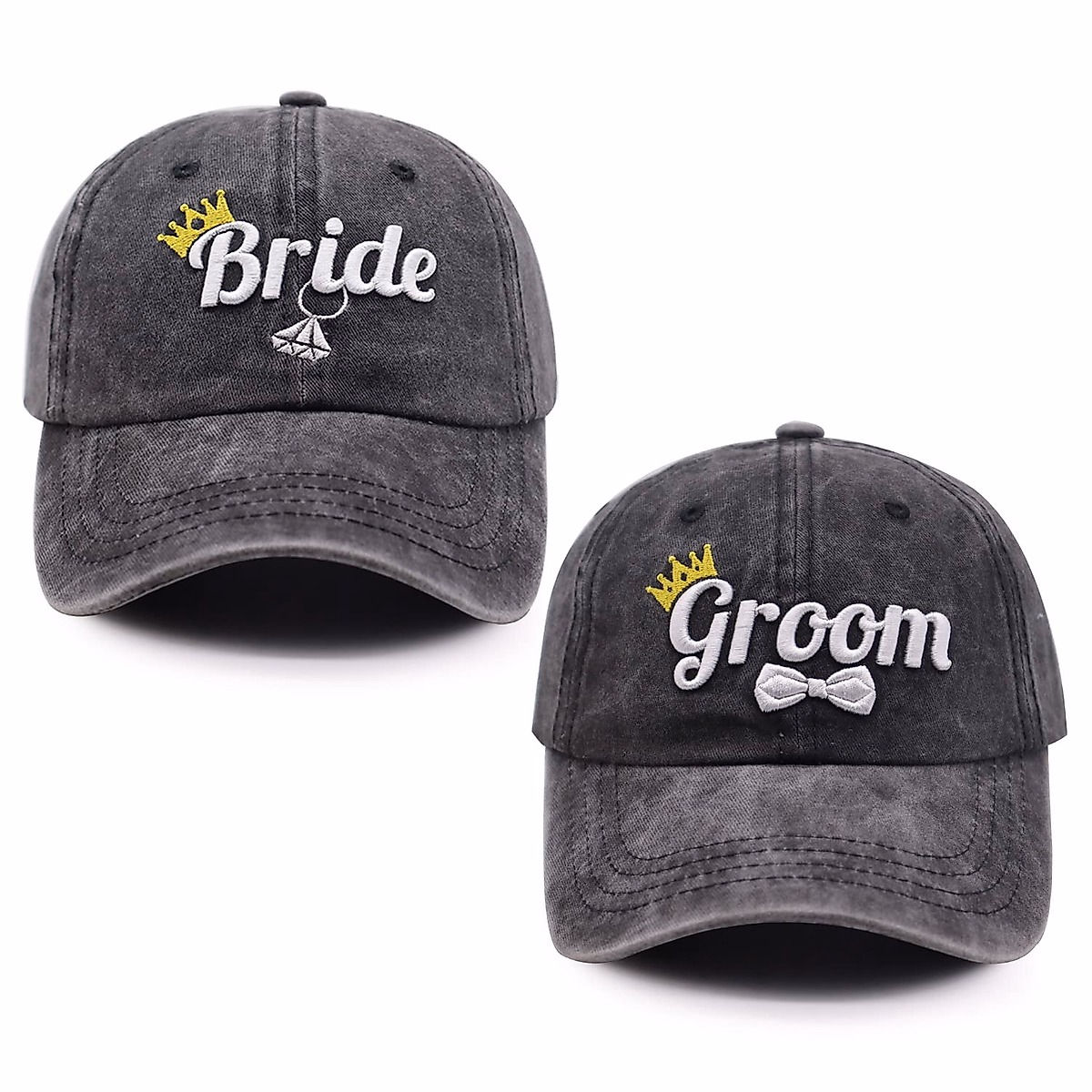 Bride Groom Gifts Hat for Men Women, Mr and Mrs Newlywed Honeymoon Wedding Party Hats, Funny Embroidered Adjustable Washed Cotton Baseball Cap Couples Set Black
