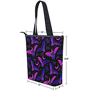 MNSRUU Canvas Tote Bag Aesthetic Purple Bat Gothic Shoulder Bag for Women Work Tote Handbag Shopping Purses and Handbags