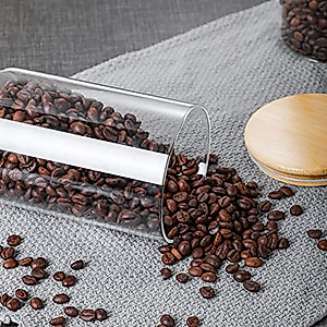 MOLFUJ 960 ML / 32 FL Oz Glass Storage Container with Wood Lid, Stackable Clear Decorative Organizer Bottle Canister Pantry Jar with Air Tight Wooden Lid for Food, Coffee, Candy, Sugar, Salt, Tea