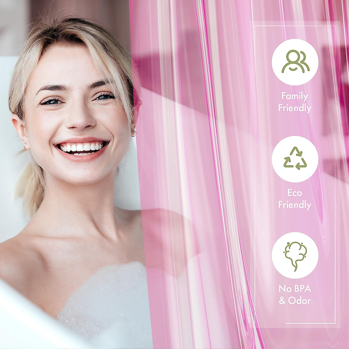 AmazerBath Shower Curtain Liner, 72x72 Transparent Hot Pink Shower Curtain Liner, Lightweight Plastic Shower Curtain Liner, Cute Waterproof Shower Liner for Bathroom with 3 Magnets & 12 Grommet Holes