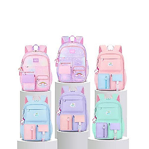 FMCEUEX Kawaii Backpack For Boy Girls, Unicorn Rainbow School Backpacks,Green Aesthetic Starry Book Bag With Compartments Applicable to Laptop Bag Travel Bag, Green Medium 16.5in