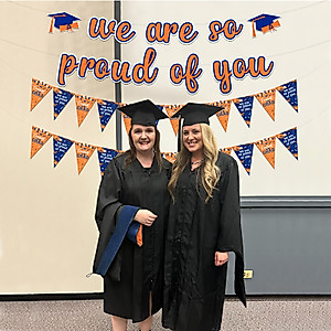 Fangleland We are So Proud of You Banner, Orange Blue Graduation Pennant Banner Decorations 2025, Congrats Grad Triangle Hanging Flag, Class of 2025 Graduate Ceremony Party Supplies