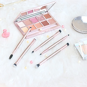 EyeShadow Brush Set Double Sided Make Up Brushes Eyeshadow 5 Pcs Eyeliner Brush for Makeup,Professional Eye Shadow Blending Concealer Eyebrow Eye Liners Premium Synthetic Eye Makeup Brushes（Rose Gold)