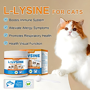 L-Lysine Powder for Cats, 120g Lysine Powder Supports Cats Immune System, Respiratory Health & Visual Function – Lysine Powder Improve Cats Eye Discharge, Pets Health Supplies, Salmon Flavor - 4.23oz