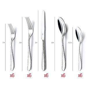 DANIALLI 30 Piece Silverware Set For 6, 18 10 Stainless Steel Silverware Set, Modern Hammered Flatware Set, Include Knife/Fork/Spoon & Long Teaspoon/Salad Fork Mirror-Polished Dishwasher Safe Cutlery