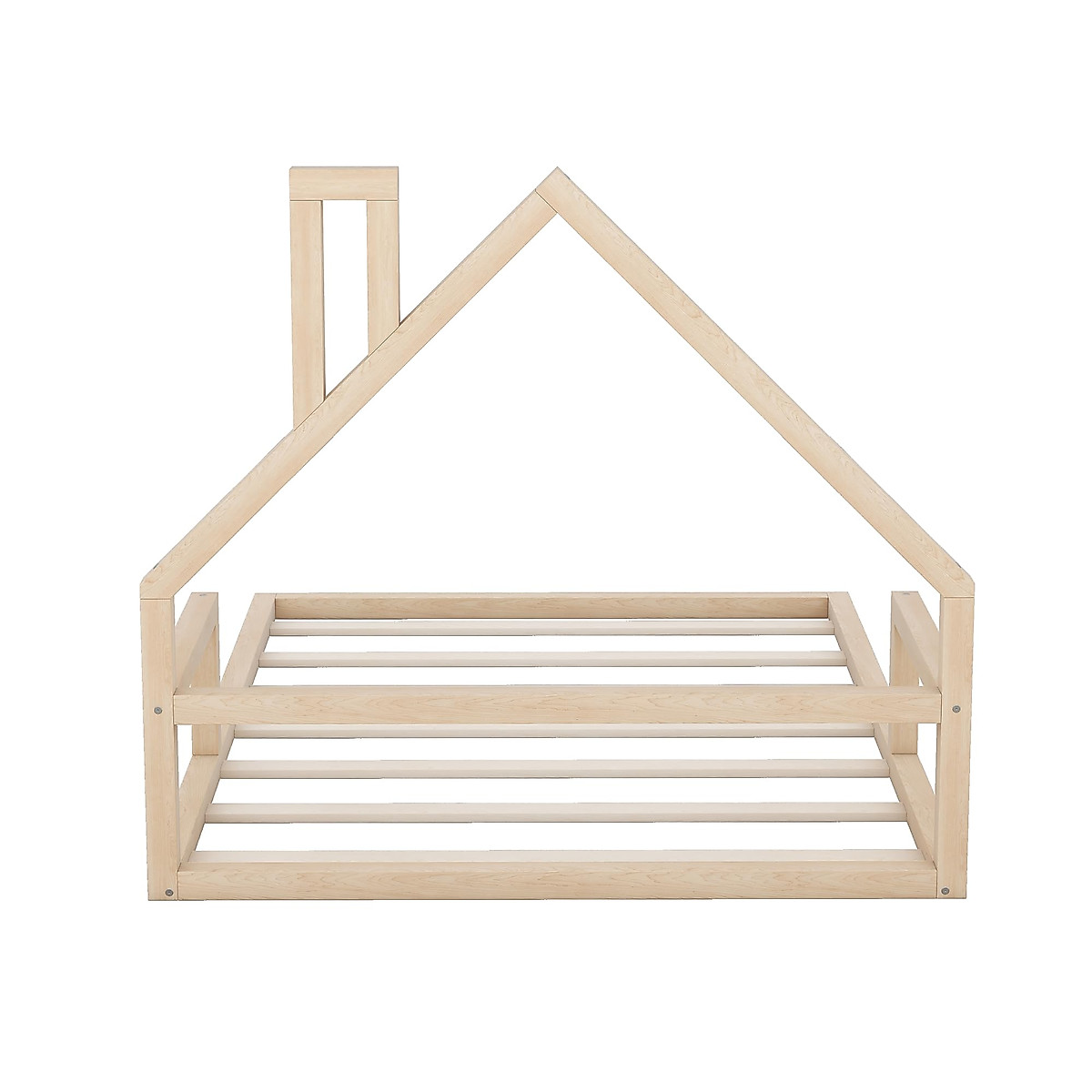 MERITLINE Full Size Floor Bed with House-Shaped Headboard, Full Montessori Floor Bed Wood Frame, No Box Spring Needed, for Kids Teens Girls Boys (Natural)