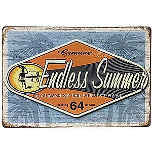 Flytime Genuine Endless Summer Seaside Beach Vintage Metal Tin Sign Wall Art Decor Coffee Retro Decoration for Home Bar 8X12Inch