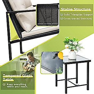 Devoko 3 Piece Rocking Bistro Set Wicker Patio Outdoor Furniture Porch Chairs Conversation Sets with Glass Coffee Table (Beige)