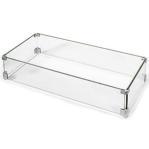 Barton 30" x 14" inch Outdoor Fire Pit Table Wind Guard Tempered Glass Flame Guard Fence Fire-Resistant Rectangular Screen, Clear