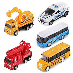 Toddler Toy Cars-Chibon 12pcs Die-Cast Pull Back Car Set with 2 in 1 Collapsible Toy Cars Storage Playmat for Kids,Toddler Truck Toys w/Fire Truck, Excavator，Construction Trucks