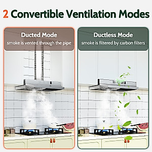 FIREGAS 24 inch Range Hood Under Cabinet, 300CFM Ducted/Ductless Convertible Kithen Hood in Stainless Steel with 2 watt LED Light and Filter, 2 fan speeds, hassle-free installation