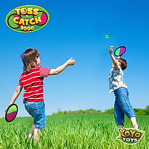 YoYa Toys Toss and Catch Ball Game Upgraded Set - Outdoor Kids Sports Activities - Outside Fun Summer Toy for Beach, Backyard, Park, Yard Lawn, Camping for Ages 4-12, 2 Catch Paddles, 2 Sticky Balls