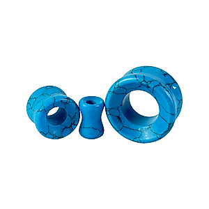 Mystic Metals Body Jewelry Pair of Blue Synthetic Turquoise Stone Tunnels (STN-739) (1/2" (12mm))