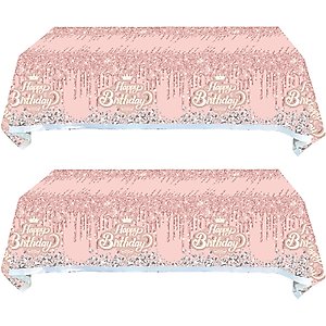 Hqyybf 2Pack Pink Rose Gold Table Cover Decorations, Pink Rose Gold Party Tablecloth Glitter Diamond Table Cover, Pink Rose Gold Birthday Party Supplies for Girls Women Wedding Party,(71 x 42in)
