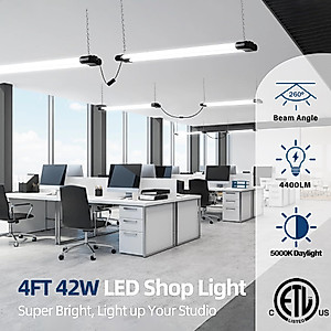 Hykolity 4 Pack Linkable LED Shop Light, 4FT 44W [300W Equivalent], 4600lm, 5000K Daylight, Plug-in Utility Light Fixture, Hanging or Surface Mount, Black - Energy Efficient Lighting Solution