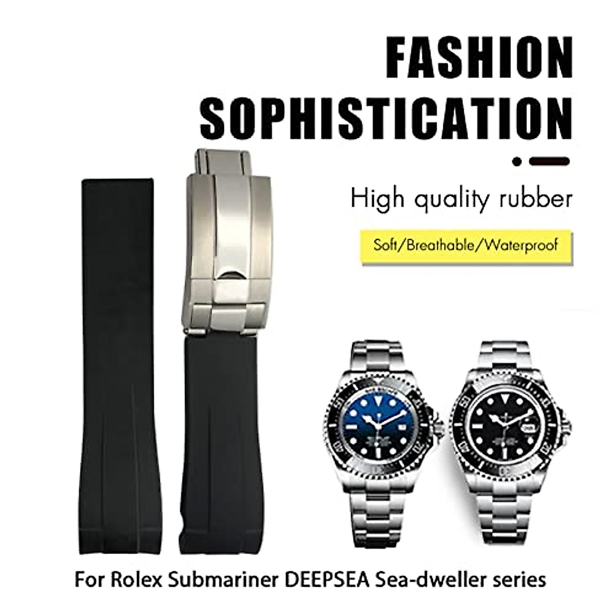 Wscebck 21mm 22mm Black Red Blue Rubber Watchband for Rolex Deepsea Sea-Dweller Submariner 41mm Diving Waterproof Silicone Watch Strap (Color : Preto, Size : 22mm Deepsea)