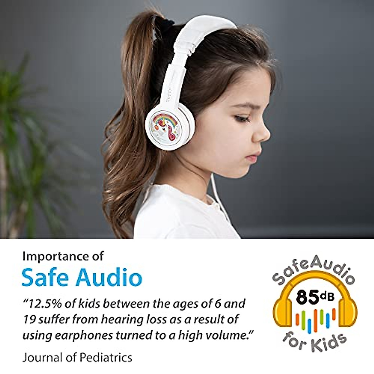 ONANOFF BuddyPhones Explore+, Volume-Limiting Kids Headphones, Foldable and Durable, Built-in Audio Sharing Cable with in-Line Mic, Best for Kindle, iPad, iPhone and Android Devices, Snow White