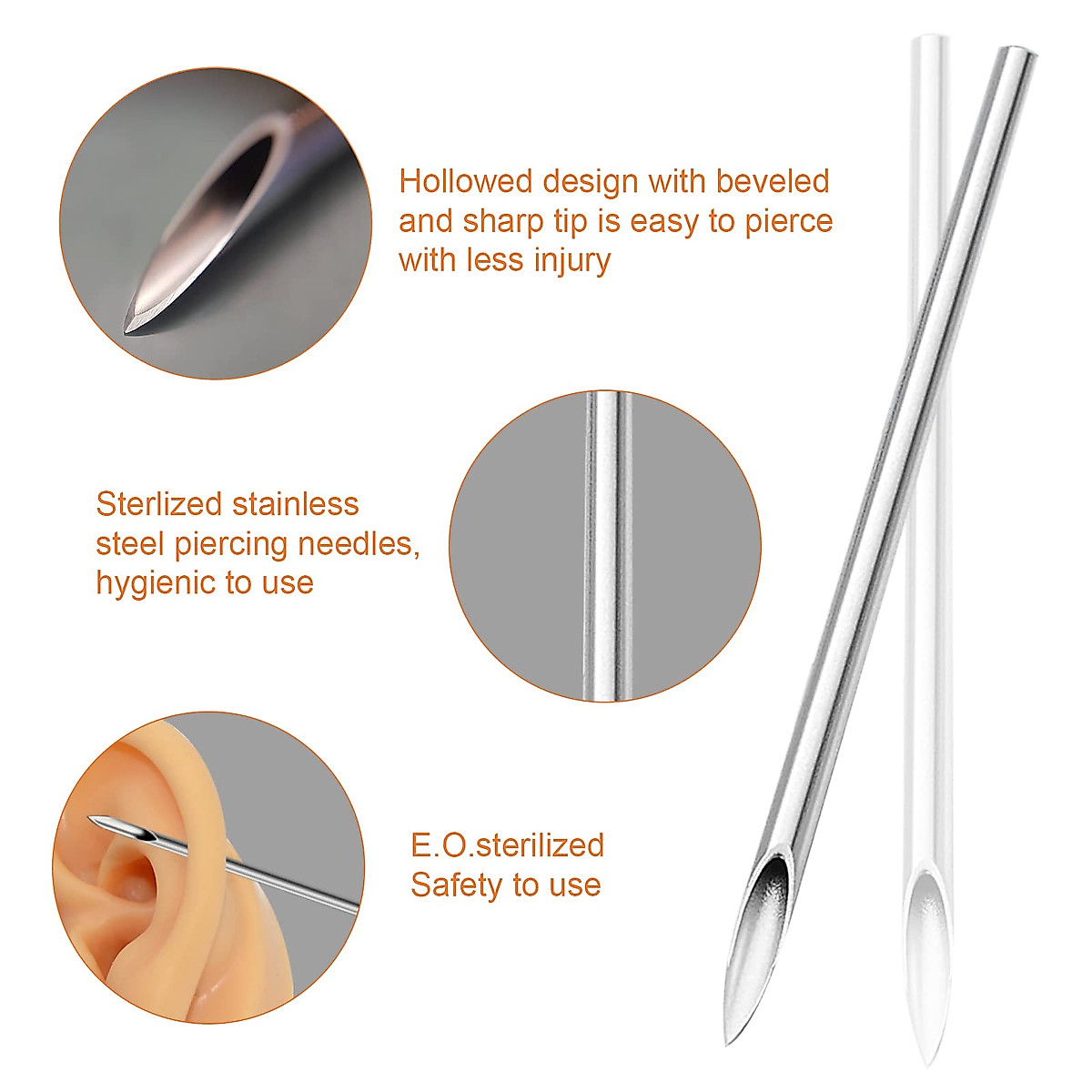 Ear Nose Piercing Needles - Autdor 100pcs Mixed Piercing Needles 12G 14G 16G 18G and 20G Hollow Needles for Ear Nose Navel Nipple Lip Tongue Piercing Kits Piercing Tools Piercing Supplies