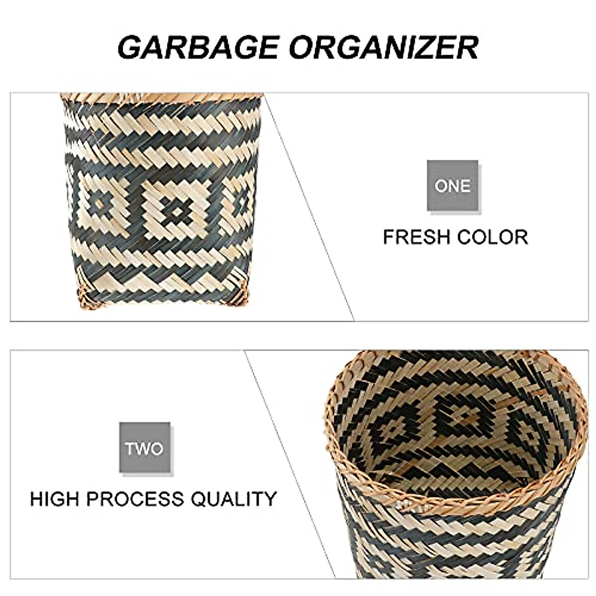 Zerodeko Bamboo Woven Trash Basket, Round Rustic Farmhouse Trash Can Woven Wastebasket Office Paper Wastebasket Woven Storage Basket for Living Room